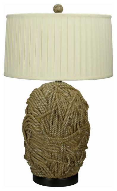 3 Way Rope Body Table Lamp with Pleated Fabric Drum Shade, Brown and ...