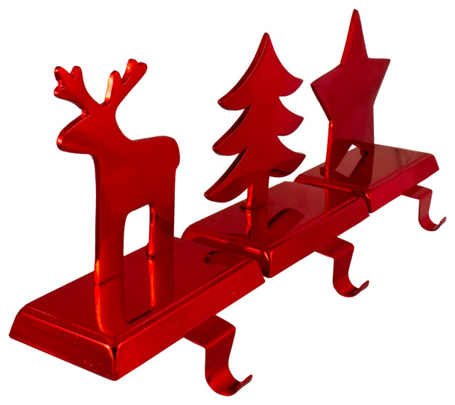 3-Piece Metallic Red Christmas Stocking Holders - Modern - Christmas ...