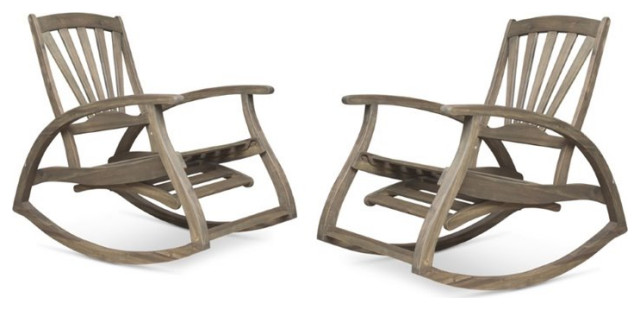 Noble House Sunview Outdoor Acacia Wood Rocker Recliner in Gray (Set of ...