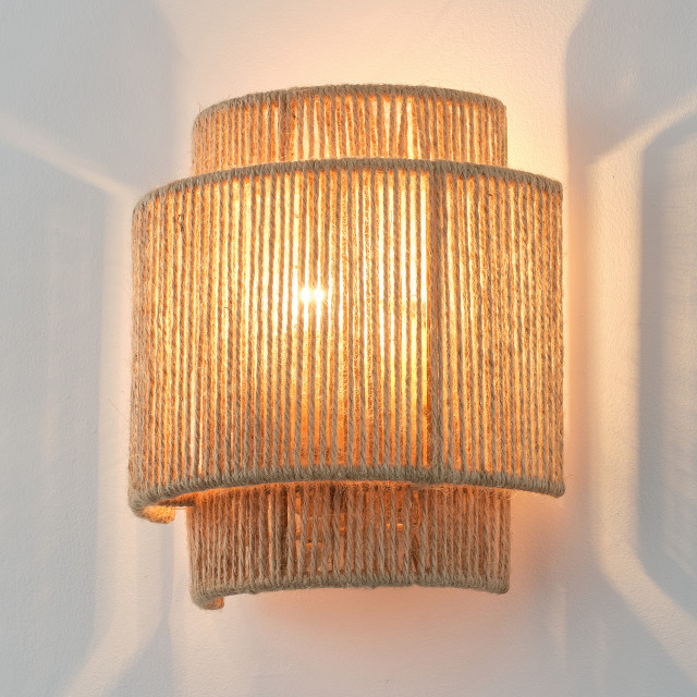 1-Light Farmhouse Wall Sconce With Hemp Rope Lamp Shade - Beach Style ...