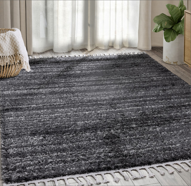Abani Boston Collection BOS150A Black Shag Area Rug, 7'9" x 10'2 ...
