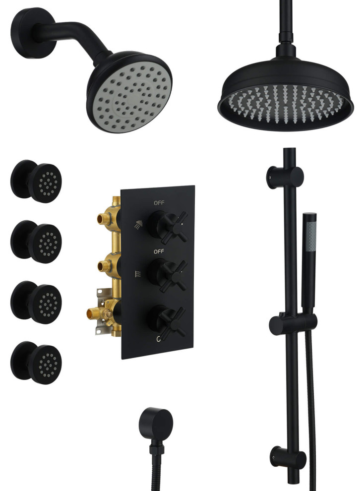 8inch Dual Shower Head System with Slide Bar & Hand Shower & 4 Body ...