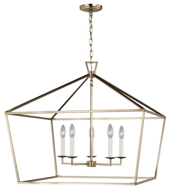 5 Light Wide Lantern Satin Brass Incandescent, 73-BEL-4315257 ...