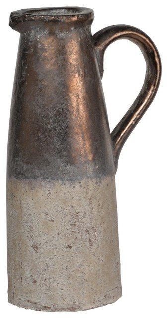 Distressed Ceramic Pitcher With Side Handle, Sienna Brown - Farmhouse ...