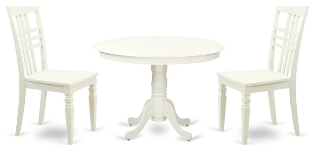 3-Piece Set, A Round Small Table, 2 Wood Dinette Chairs, Linen White ...