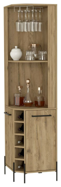 Reese Corner Bar Cabinet with Glass Rack, 5 Wine Cubbies, and Shelves ...