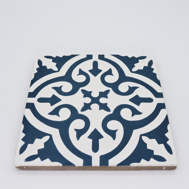Ahfir Handmade Cement Tile, Navy Blue/White, Sample - Contemporary ...