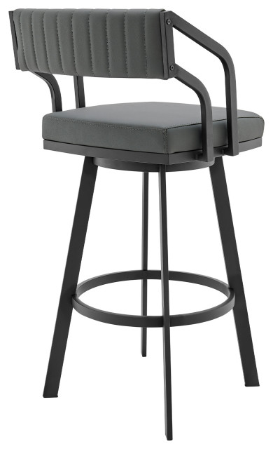 30" Timeless Slate Gray Faux Leather Silver Finish Swivel Counter Stool ...