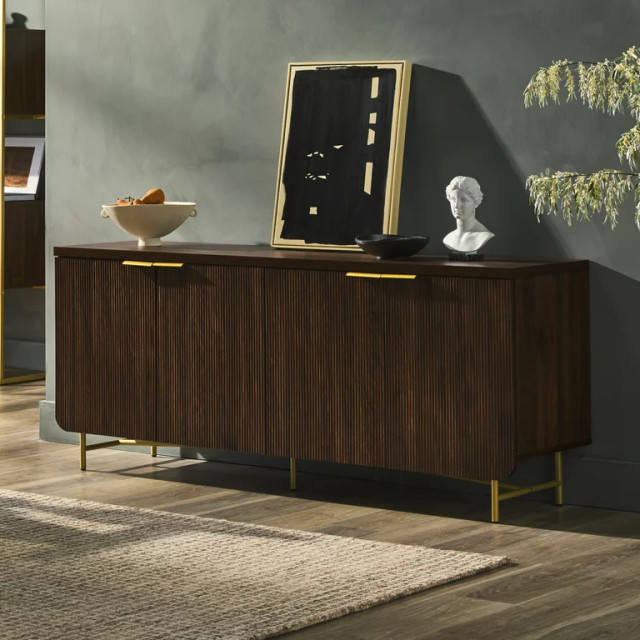 Scandinavian Sideboard, Metal Legs With Adjustable Shelves, Dark Walnut ...