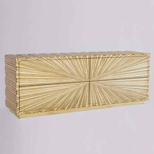 Ribbed Gold Starburst Console Chest | Media Metallic Art Deco Textured ...