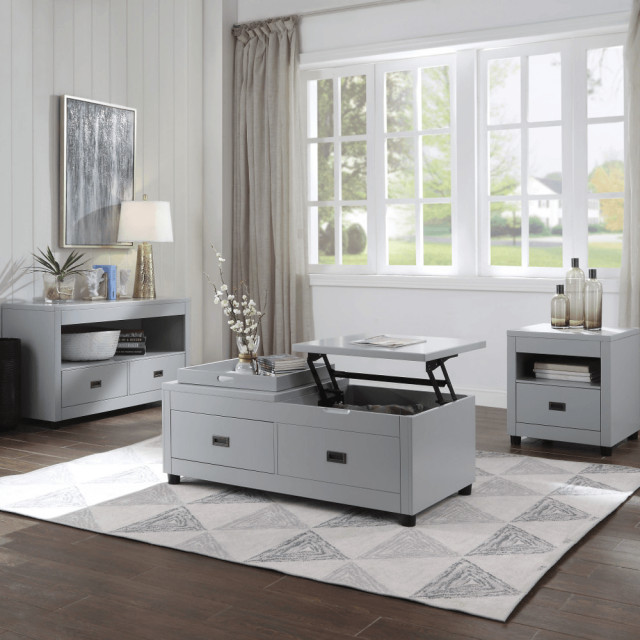 24" Dove Gray Square End Table With Drawer And Shelf - Transitional ...