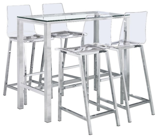 Pemberly Row 5-Piece Modern Glass & Metal Bar Set in Clear and Chrome ...