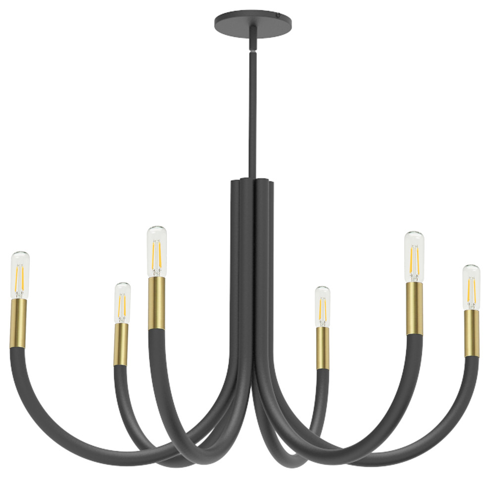 Matte Black Modern Chandelier With Aged Brass Metal - Transitional ...
