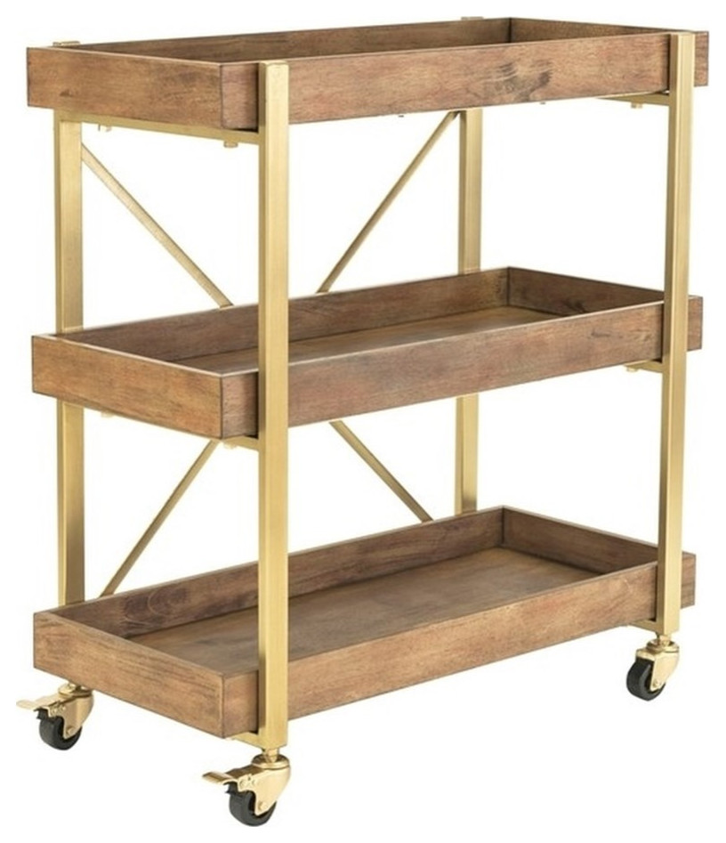 Pemberly Row Modern / Contemporary Riley Wooden Kitchen Bar Cart Gold ...