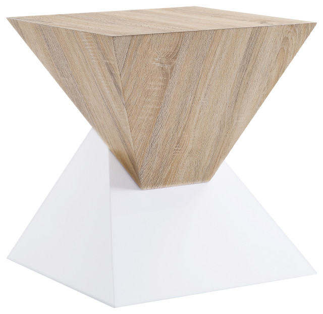 Benzara Square Shape Wooden Night Table with Pyramidal Base, White and ...