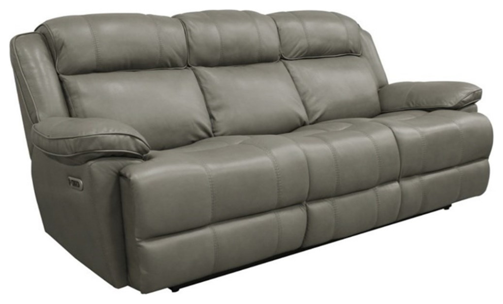 Bowery Hill Transitional Leather Luxury Foam Cushion Power Sofa in Gray ...