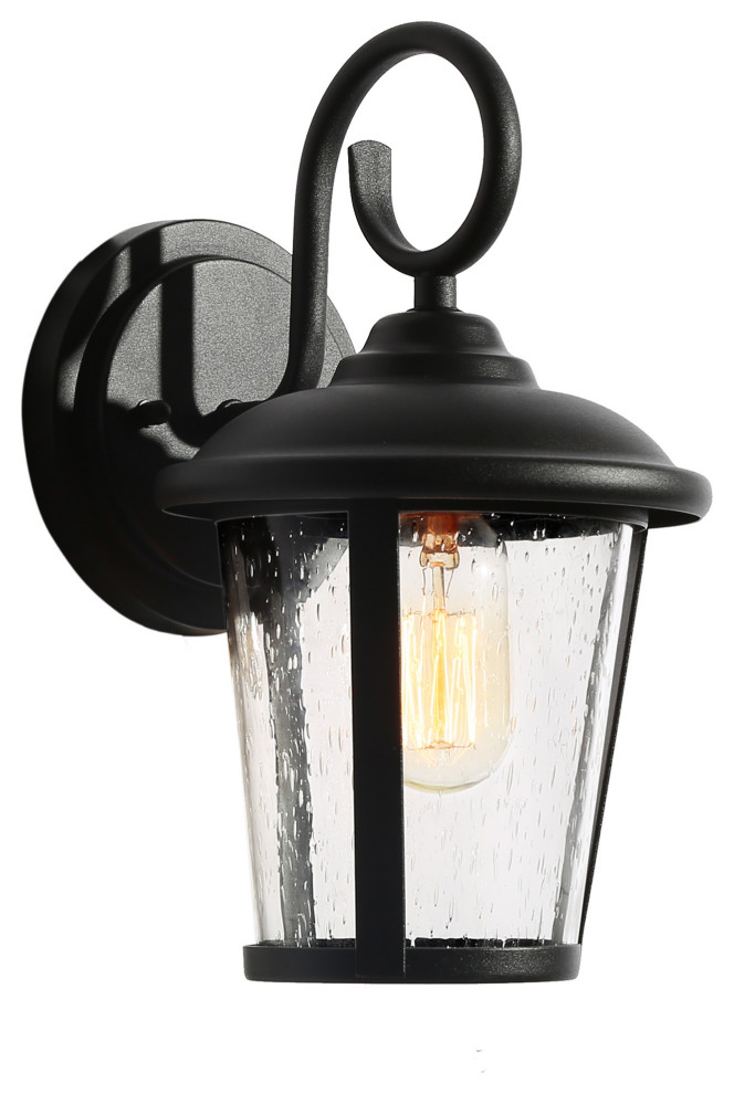 Outdoor Wall Light with Seesed Glass Shade 1-Light Matte Black ...