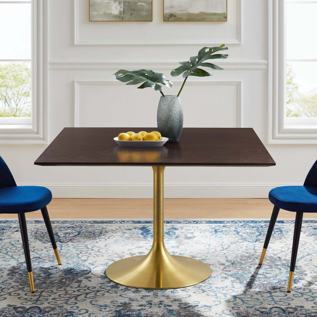 Dining Table, Square, Wood, Gold Dark Brown Brown Walnut, Cafe Bistro ...