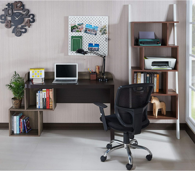 Writing Desk, Unique Staggered Design With Open Shelves, Walnut and ...