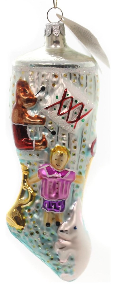 Christopher Radko STOCKING FULL Blown Glass Ornament Teddy Bear Doll ...