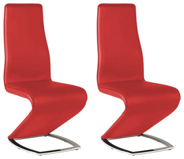 Maklaine Z-Shaped Modern Faux Leather Side Chair in Red (Set of 2 ...