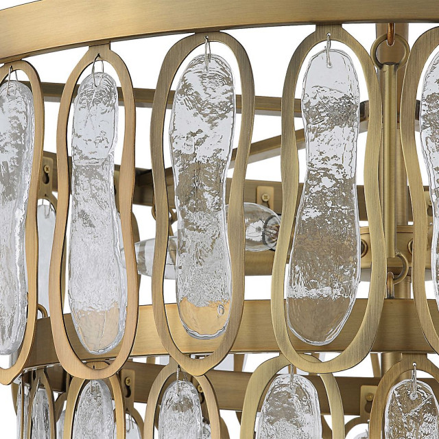 Luxe Antique Brass Glass Slab Pendant Chandelier 9 Light 28 in Modern ...