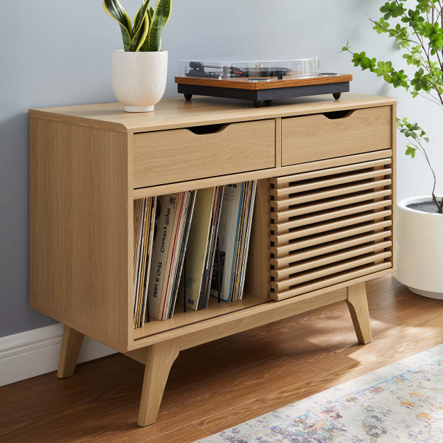 Vinyl Record Side Table Cabinet Stand, Charcoal Wood, Mid Century ...