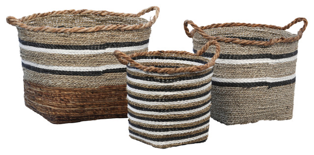 Dantes Natural Hand Woven Banana Stalk and Sea Grass Tri-Tone Baskets ...