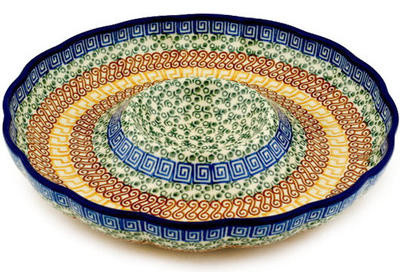 Polish Pottery 10" Stoneware Chip and Dip Platter Hand-Decorated Design ...