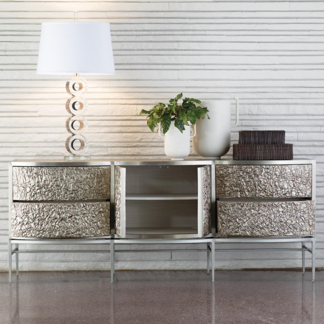 Antique Silver Nickel Console Table, Textured Metal Dining Buffet ...