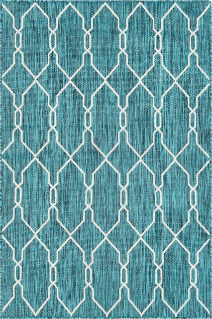 Rug Unique Loom Outdoor Trellis Teal Rectangular 4' 0 x 6' 0 ...