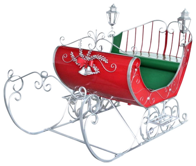 Large Victorian Christmas Sleigh, Red, Green, Silver - Traditional ...