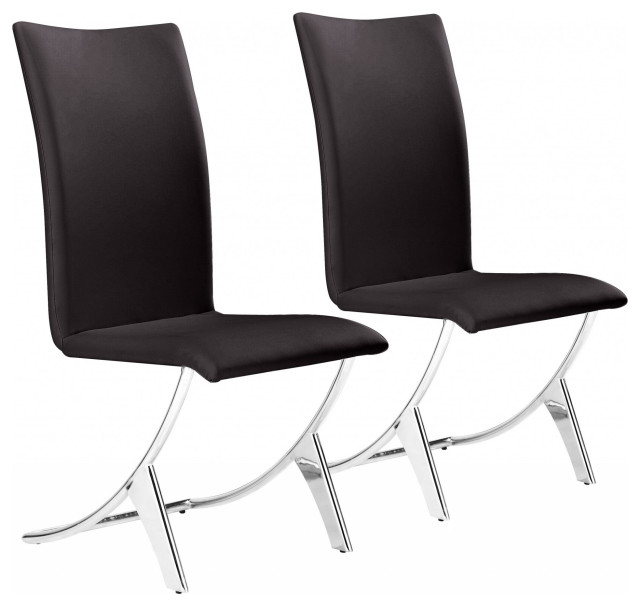 Set of Two Contempo Slim Brown Faux Leather and Stainless Dining Chairs ...