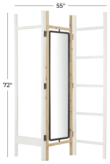 Foldable Room Divider, 3 Panel Design With Mirrored Shades & Ladder ...