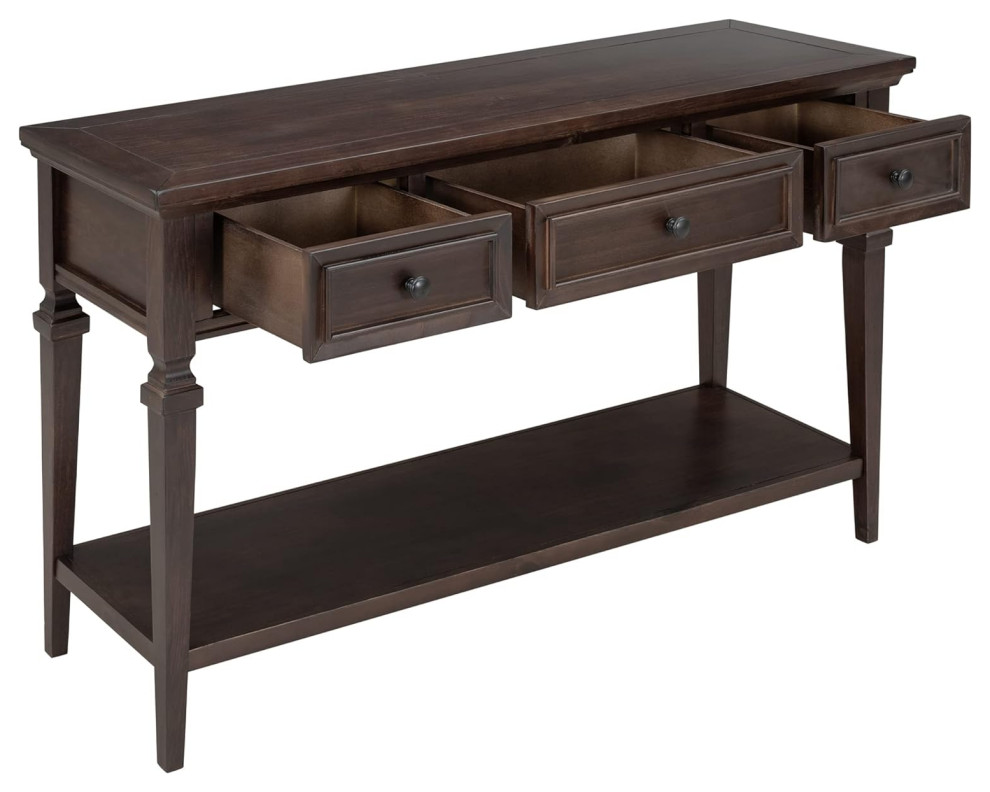 Retro Console Table, 3 Drawers With Framed Front & Round Pull Handles ...