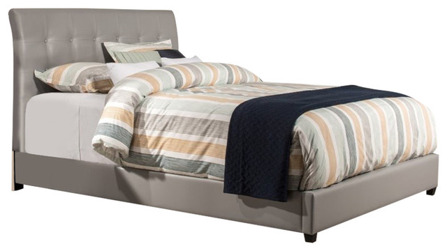 Lusso Bed Set, Full, Rails Included, Gray Faux Leather, Queen ...