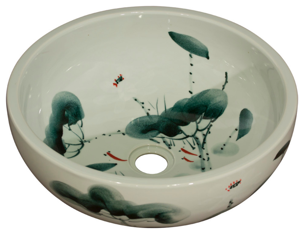 Porcelain Lotus Koi Pond Motif Oriental Basin - Asian - Bathroom Sinks ...