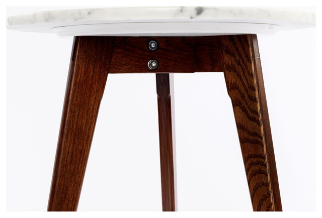 Cherie 15" Round Italian Carrara White Marble Side Table with Walnut ...