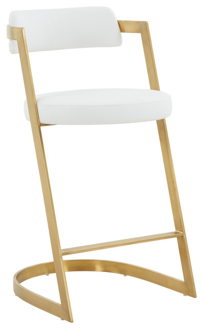 Modrest Shandra White PU and Gold Counter Stool - Contemporary - Bar ...