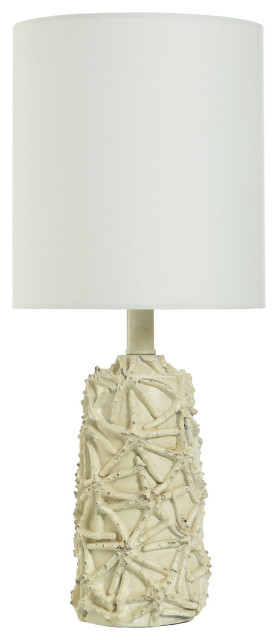 Old Cream Distressed Mini Table Lamp - White Shade - Beach Style ...