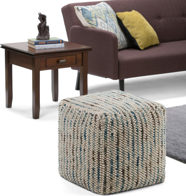 Simpli Home Zoey Boho Cube Woven Pouf in Multi Color Cotton and Wool - Contemporary - Floor ...