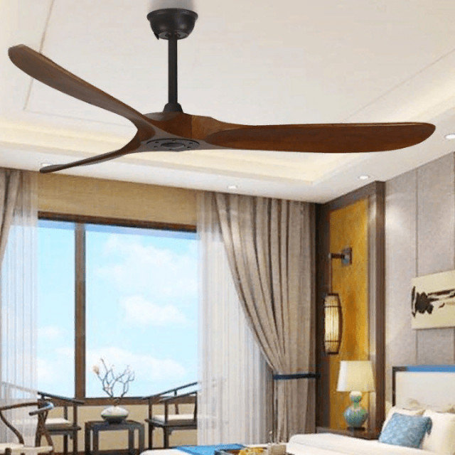 60" Modern Wooden LED Ceiling Fan with Remote Control, Dia52.0xh12.6 ...
