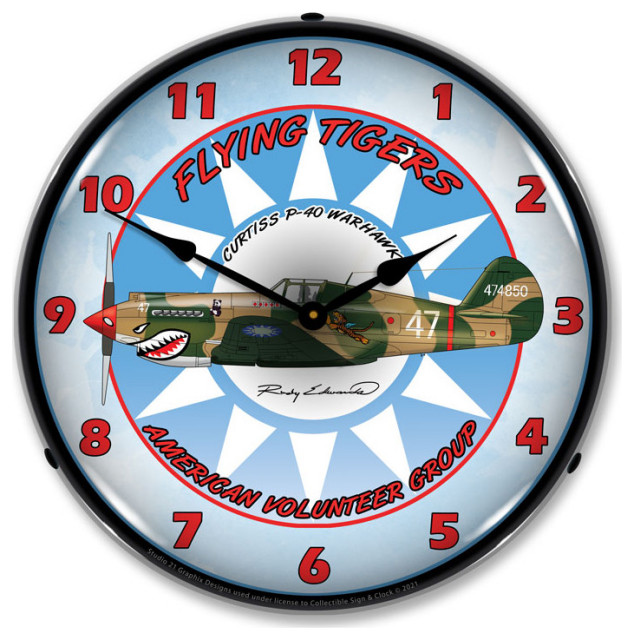 S21G22021268 Flying Tigers Clock 14" Round, Clock Hight 4 ...