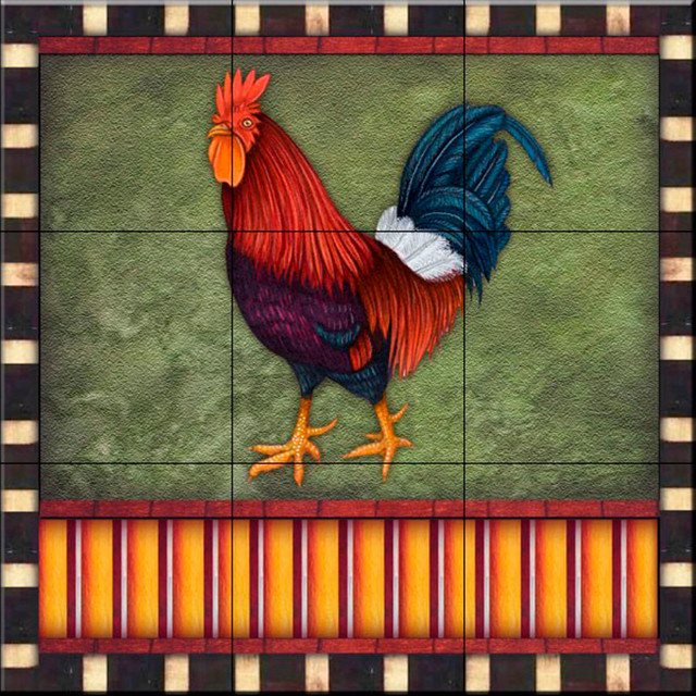 Tile Mural, Fancy Rooster 2 by Dan Morris, 12.75" x 12.75" (9 Tiles ...