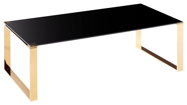 Modern Coffee Table, Square Metal Legs With Rectangular Glass Top, Gold ...