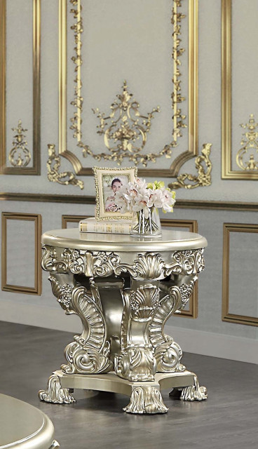 Traditional Round End Table, Antique Gold - Victorian - Side Tables And ...