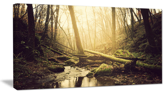 "Stream in The Dark Wild Forest" Large Forest Wall Canvas, 32"x16 ...