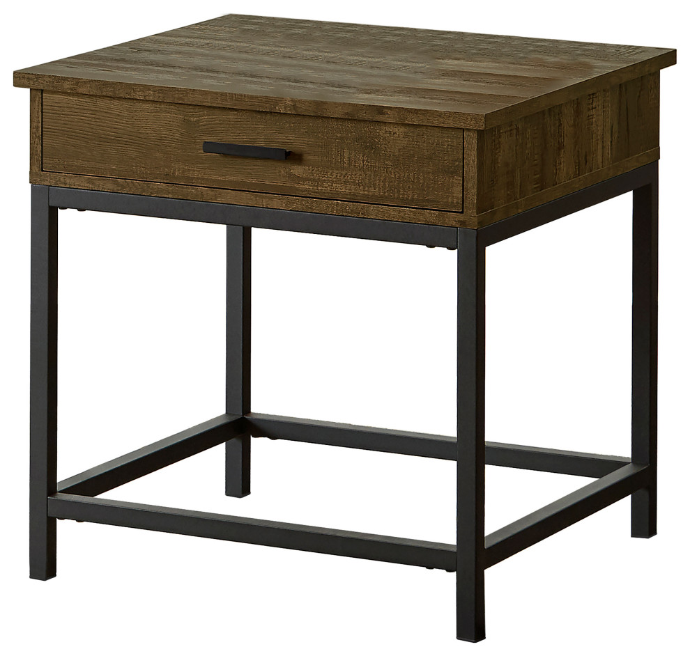 Byers Square 1-drawer End Table Brown Oak and Sandy Black - Industrial ...