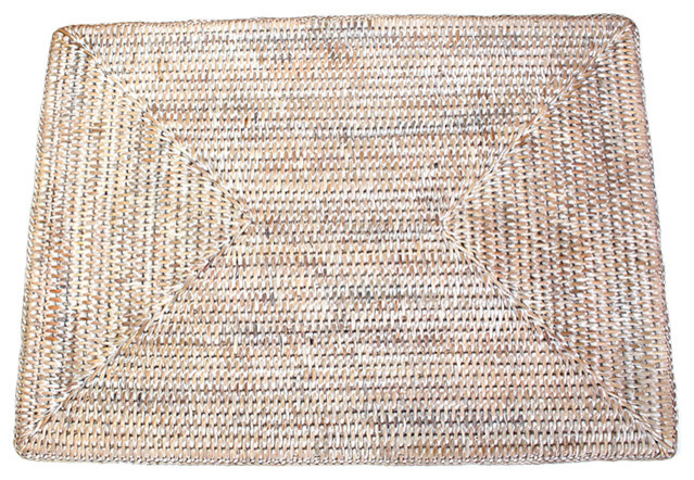 Rectangle White Rattan Placemat, Set of 4 - Beach Style - Placemats ...