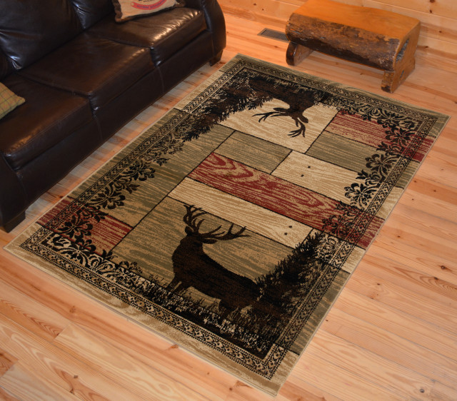 Woodgrain Elk Multi Lodge Area Rug, 5'3"x7'3 - Rustic - Area Rugs - by ...